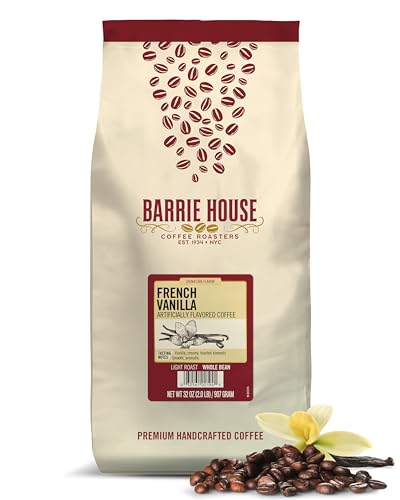 Barrie House French Vanilla Flavored Whole Bean Coffee | 2 lb Bag | 100% Arabica Coffee Beans | Artificially Flavored