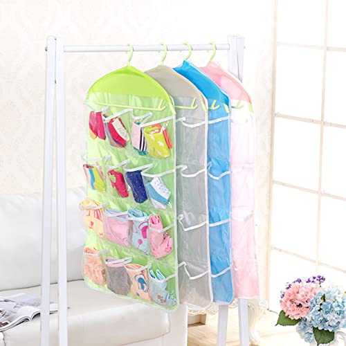 NOVESIXT 16 Pockets Clear Over Door Hanging Bag, Hanging Organizers Plastic Accessory Organizers, Shoe Rack Hanger Underwear Bra Socks Closet Storage Organizer (Green)