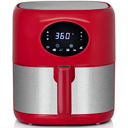 Deco Chef 3.7QT Digital Air Fryer with 6 Cooking Presets, LED Touch Controls, Adjustable Temperature and Time, Detachable Dishwasher Safe Non-Stick Basket, Red