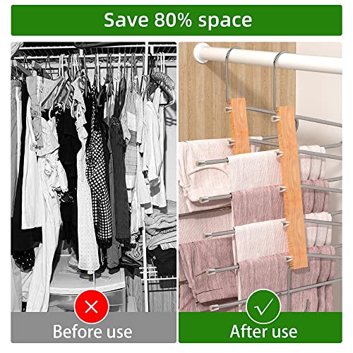 Pants Hangers Space Saving 2 Pack, Non Slip Closet Hangers for Men Women, CANAGROW 5 Layers Multifunctional Closet Organizer Pants Rack Holder for Pants Jeans Scarf Trousers Scarves Ties