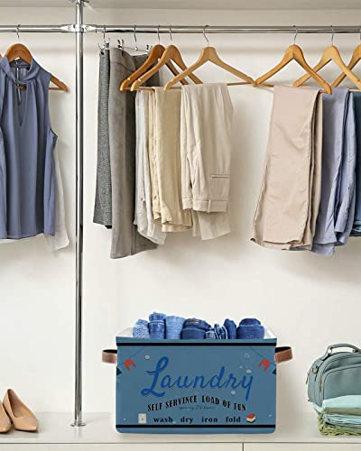 Laundry Room Clothes Cube Storage Organizer Bins with Handles, 15x11x9.5 Inch Collapsible Canvas Cloth Fabric Storage Basket, Wash Dry Iron Fold Books Kids' Toys Bin Boxes for Shelves, Closet