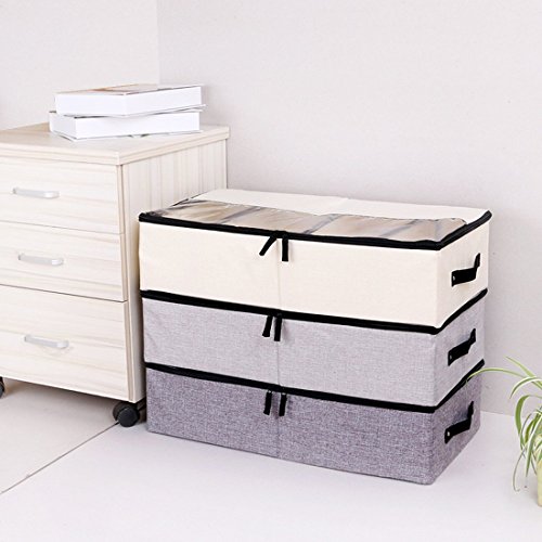 Under Bed Storage Organizer Clothes Containers Shoe Box Sturdy Foldable Bags With Handles And Adjustable Dividers For Shoes, Clothes, Toys, Blankets and Household Items 2Pcs (Beige)