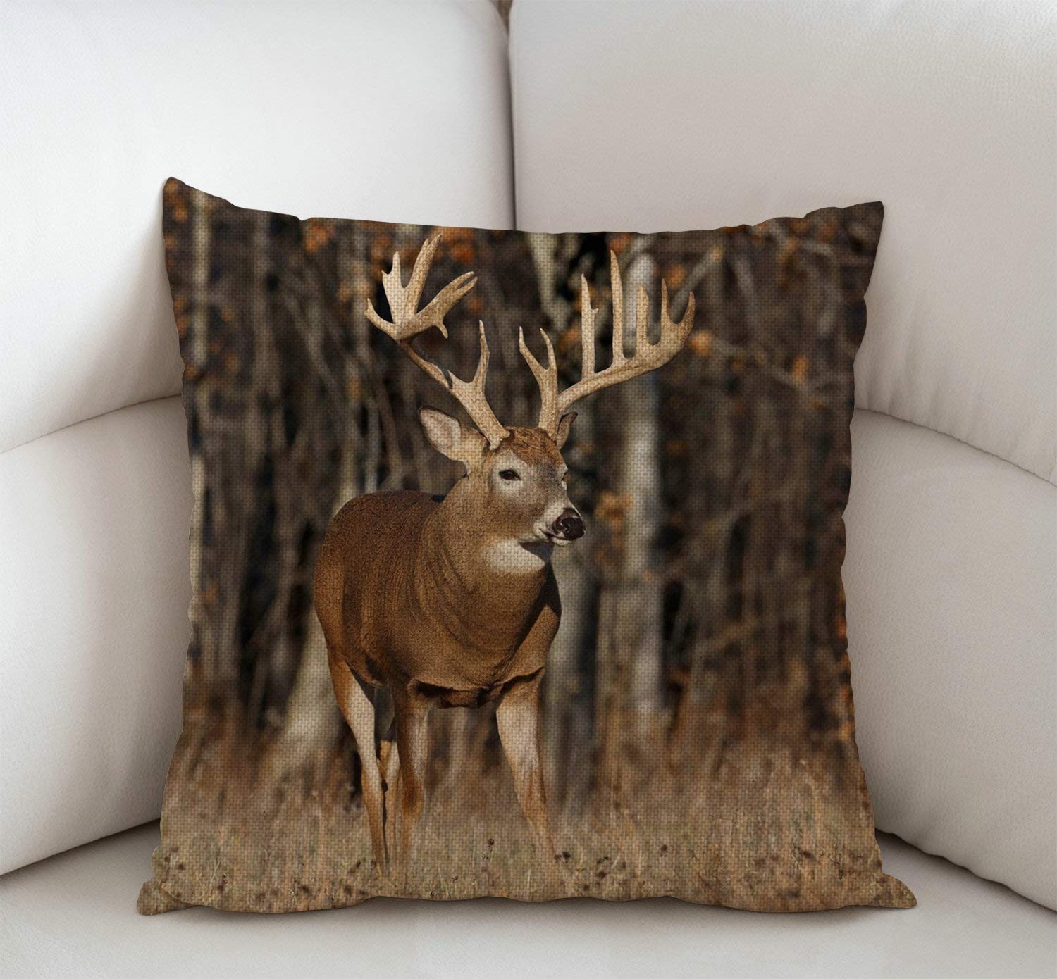 Swono Deer Grass Hunting Rustic Farmhouse Decorative Throw Pillow Cover Square Cushion Case for Home Sofa Couch Decoration