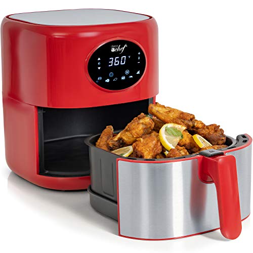 Deco Chef 3.7QT Digital Air Fryer with 6 Cooking Presets, LED Touch Controls, Adjustable Temperature and Time, Detachable Dishwasher Safe Non-Stick Basket, Red