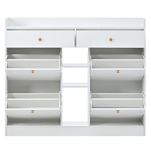 CIATRE Modern Shoe Rack with 4 Flip Drawers and 2-Tier Storage - Keep Your Shoes Organized and Easily Accessible! (White)
