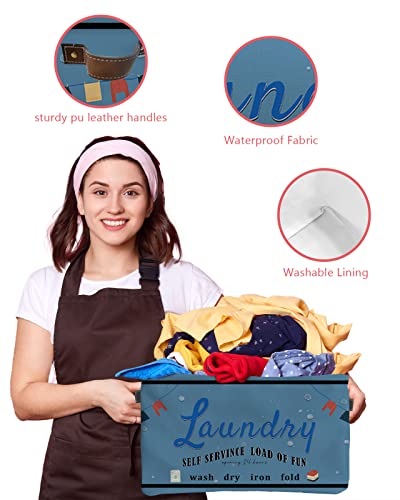 Laundry Room Clothes Cube Storage Organizer Bins with Handles, 15x11x9.5 Inch Collapsible Canvas Cloth Fabric Storage Basket, Wash Dry Iron Fold Books Kids' Toys Bin Boxes for Shelves, Closet