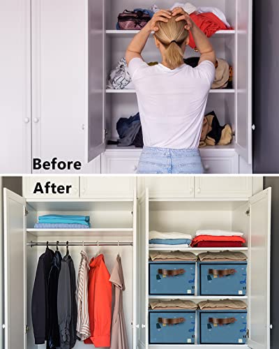Laundry Room Clothes Cube Storage Organizer Bins with Handles, 15x11x9.5 Inch Collapsible Canvas Cloth Fabric Storage Basket, Wash Dry Iron Fold Books Kids' Toys Bin Boxes for Shelves, Closet