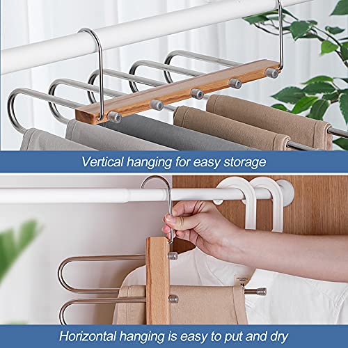 Pants Hangers Space Saving 2 Pack, Non Slip Closet Hangers for Men Women, CANAGROW 5 Layers Multifunctional Closet Organizer Pants Rack Holder for Pants Jeans Scarf Trousers Scarves Ties
