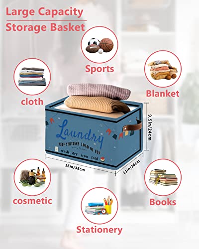 Laundry Room Clothes Cube Storage Organizer Bins with Handles, 15x11x9.5 Inch Collapsible Canvas Cloth Fabric Storage Basket, Wash Dry Iron Fold Books Kids' Toys Bin Boxes for Shelves, Closet