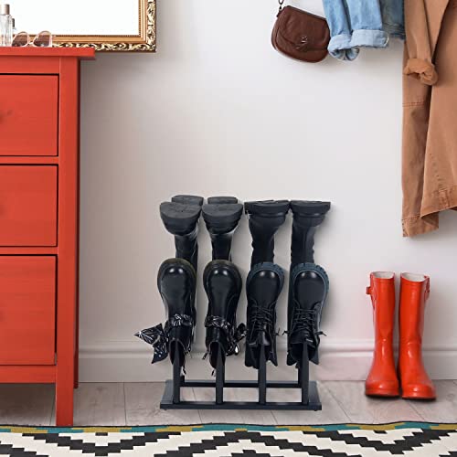 MyGift Modern Black Metal Entryway Boot Rack Organizer, Freestanding Shoe Rack and Tall Boot Shaper Storage Stand Holds up to 4 Pairs of Tall Boots, Set of 2