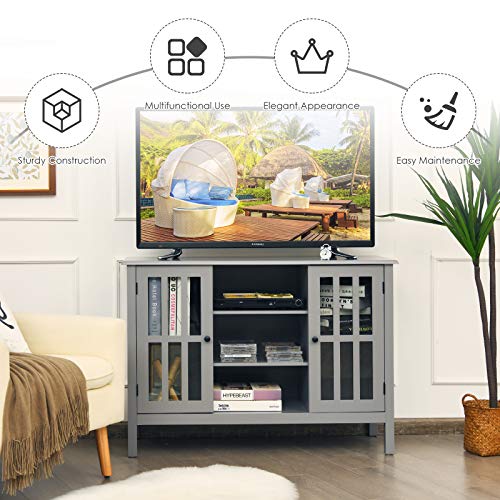 Tangkula TV Stand, Modern Tall Entertainment Center for TVs up to 50", Media Console w/2 Storage Cabinets & 3 Open Shelves, Wire Hole, Wood TV Console Table for Living Room, Grey