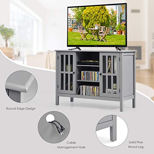 Tangkula TV Stand, Modern Tall Entertainment Center for TVs up to 50", Media Console w/2 Storage Cabinets & 3 Open Shelves, Wire Hole, Wood TV Console Table for Living Room, Grey