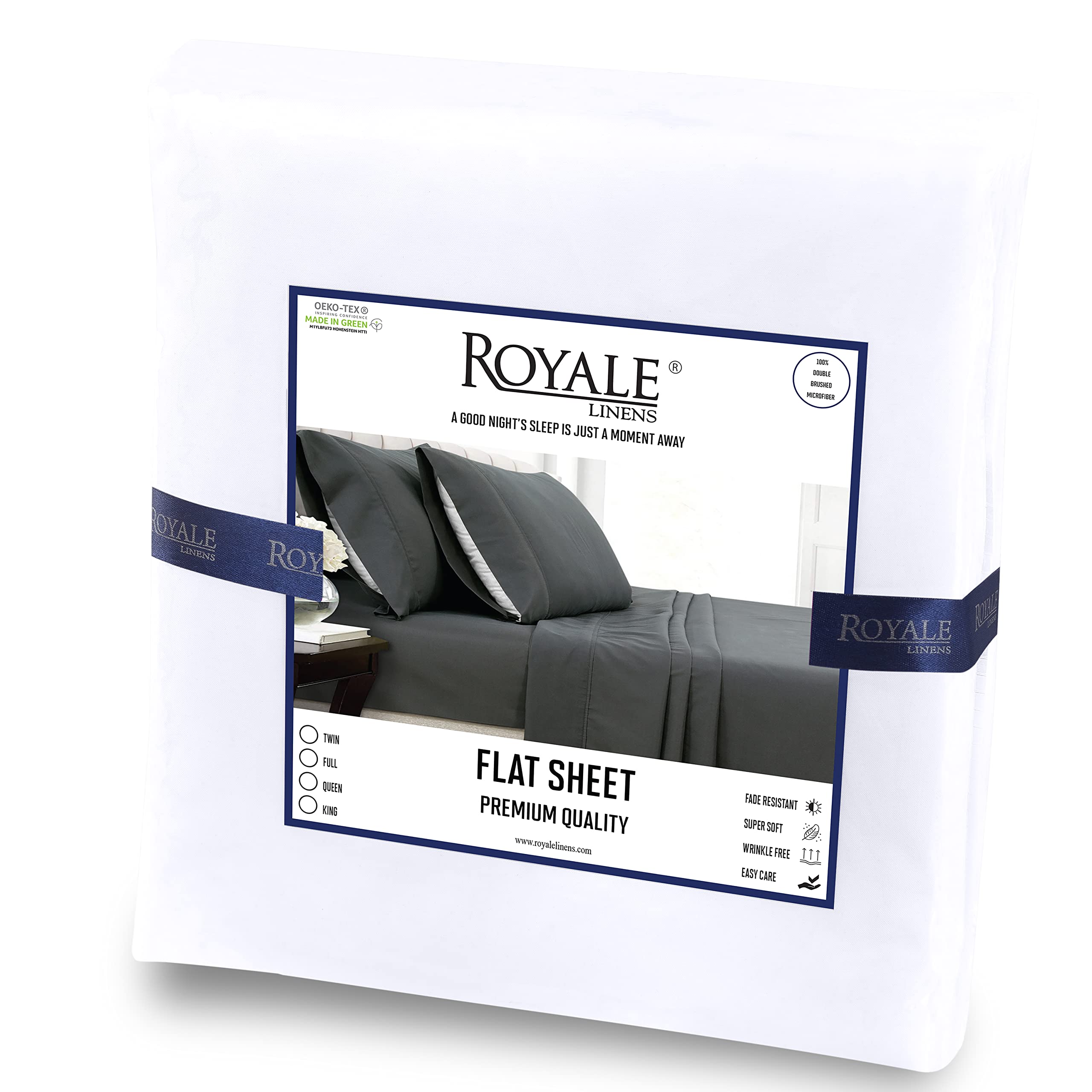 Royale Linens Full Flat Sheet - Ultra Soft Brushed 1800 Microfiber Flat Sheets Only - Wrinkle Free & Stain Resistant - Hotel Quality Top Sheet for Bed (Full, White)
