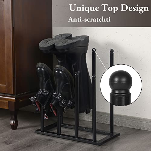 MyGift Modern Black Metal Entryway Boot Rack Organizer, Freestanding Shoe Rack and Tall Boot Shaper Storage Stand Holds up to 4 Pairs of Tall Boots, Set of 2