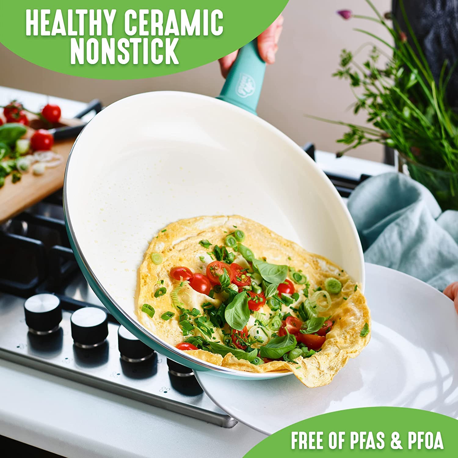GreenLife Soft Grip Healthy Ceramic Nonstick 12" Frying Pan Skillet and 1QT and 2QT Saucepan Pot Set with Lids, PFAS-Free, Dishwasher Safe