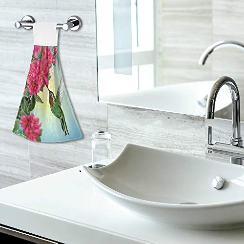 YYZZH Hummingbird Bird Floral Print Red Apple Flower Blue Sky Kitchen Hand Towels with Hook & Loop Set of 2 Absorbent Bath Hand Towel Hanging Tie Towel