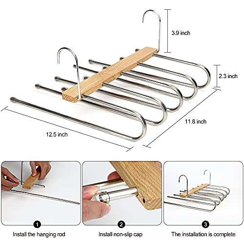 Pants Hangers Space Saving 2 Pack, Non Slip Closet Hangers for Men Women, CANAGROW 5 Layers Multifunctional Closet Organizer Pants Rack Holder for Pants Jeans Scarf Trousers Scarves Ties
