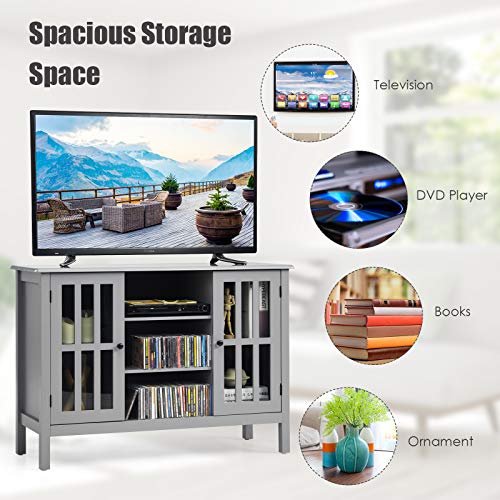 Tangkula TV Stand, Modern Tall Entertainment Center for TVs up to 50", Media Console w/2 Storage Cabinets & 3 Open Shelves, Wire Hole, Wood TV Console Table for Living Room, Grey