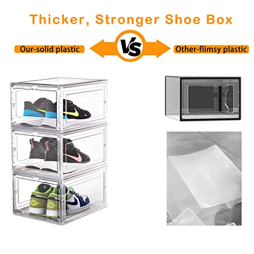 Shoe Storage Boxes Clear Plastic Stackable,3 Pack Acrylic Modular Shoe Organizer for Closet, Shoe Containers Case for Sneaker Storage, White-01