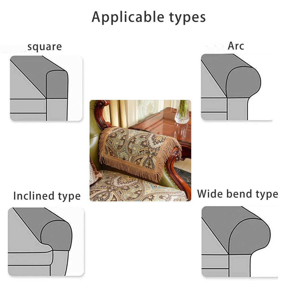 LUFEIJIASHI Luxury Couch Arm Covers,Washable Armrest Covers for Sofa,Anti Slip Recliner Chair Arm Covers Protectors for Leather Sofa Arm Cover Set of 2 (FLKF-Coffee)
