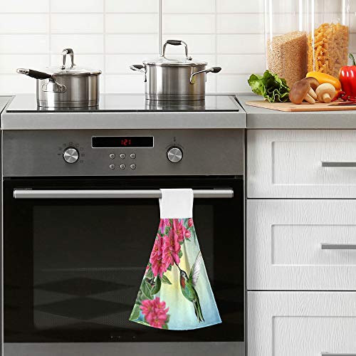 YYZZH Hummingbird Bird Floral Print Red Apple Flower Blue Sky Kitchen Hand Towels with Hook & Loop Set of 2 Absorbent Bath Hand Towel Hanging Tie Towel