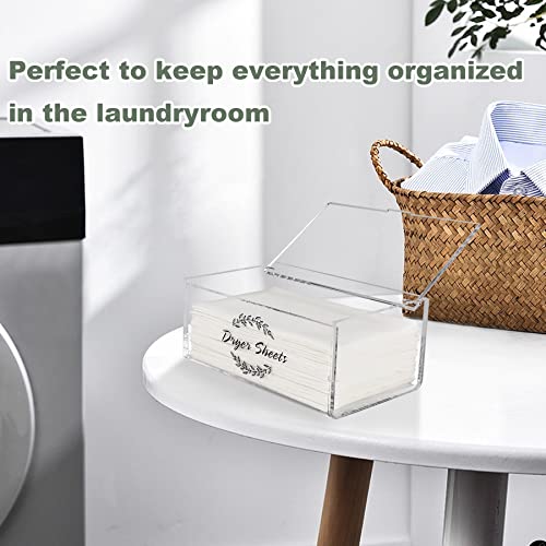 FEBSNOW Acrylic Dryer Sheet Dispenser with Lid Clear Dryer Sheet Holder for Laundry Room Decor Dryer Sheet Container for Softener Sheets Space Saving Laundry Organization and Storage Box,Transparent