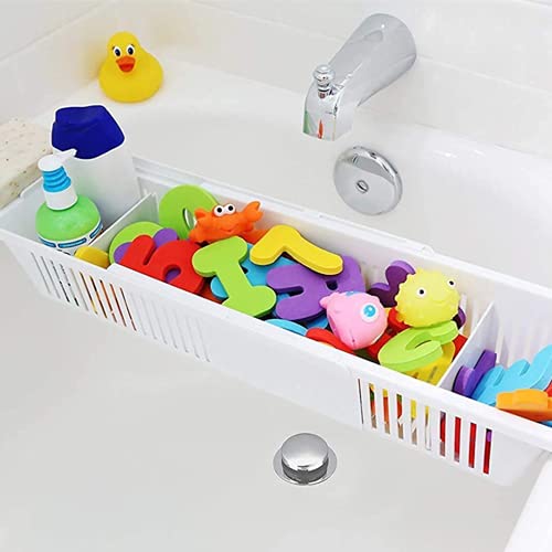 Bathtub Storage Rack Bathtub Caddy Extendable Bathtub Tray Plastic Shower Tub Storage Table Bathtub Shelf for Kids Toy Shampoo Bottle Sundries Storage Bathtub Storage Rack