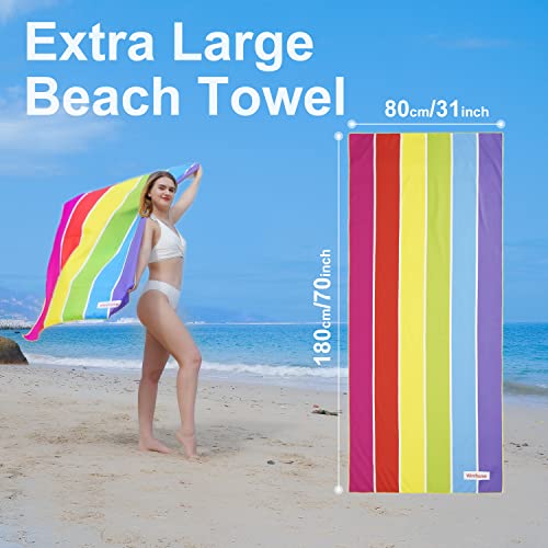 Winthome Rainbow Beach Towel Microfiber,31”x 70” Oversized Beach Blanket Quick Dry Sand Free Lightweight Large Travel Towel for Adult Beach Gifts for Travel, Swim, Camping, Holiday