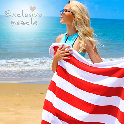 Exclusivo Mezcla 2-Pack 100% Cotton Oversized 35"x70" Cabana Stripe Beach Towels, Super Absorbent Soft Plush Pool Towel, Bath Towel (Red)