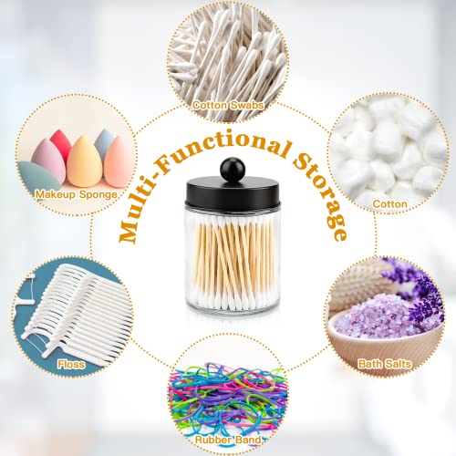 Goramio 2-Pack Bathroom Glass Storage Jars, Small Apothecary Jars with Lids, Glass Qtip Holder, Cute Bathroom Canisters, Cotton Swab Holder, bathroom countertop organizer with 12 Lables (9 Oz, Clear)