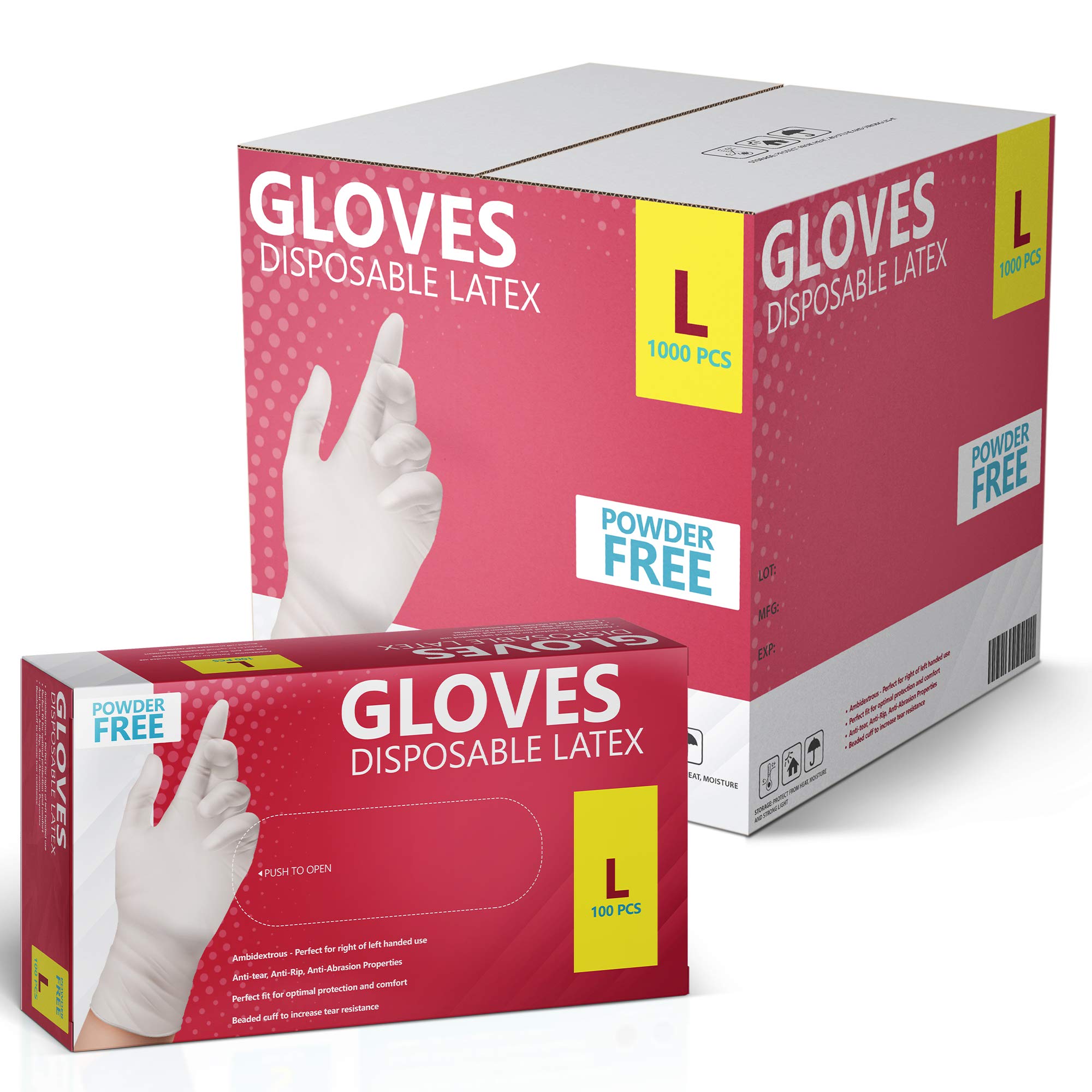 AroPaw New Disposable Latex Gloves, Powder Free 10 Boxes 1000 Gloves (Large)