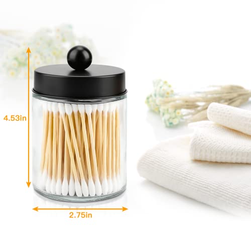 Goramio 2-Pack Bathroom Glass Storage Jars, Small Apothecary Jars with Lids, Glass Qtip Holder, Cute Bathroom Canisters, Cotton Swab Holder, bathroom countertop organizer with 12 Lables (9 Oz, Clear)
