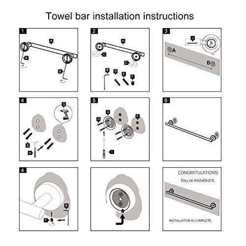 GERZWY Bathroom Towel Bar 24" Stainless Steel Towel Bar Matte Black Contemporary Style Wall Mount for Bath Kitchen AG1101C60-BK