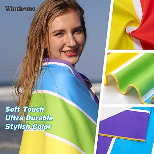 Winthome Rainbow Beach Towel Microfiber,31”x 70” Oversized Beach Blanket Quick Dry Sand Free Lightweight Large Travel Towel for Adult Beach Gifts for Travel, Swim, Camping, Holiday
