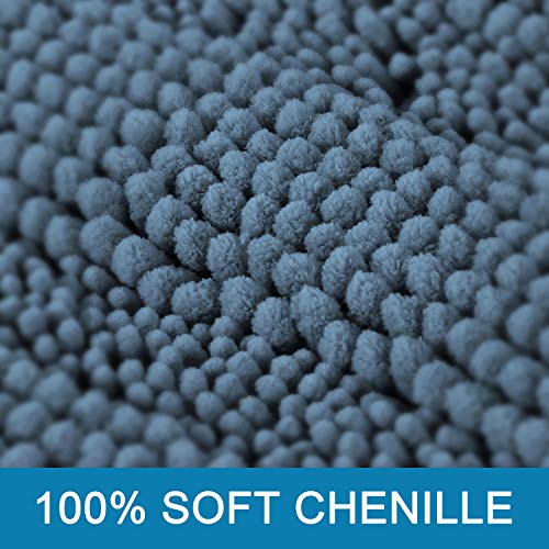 Bath Rugs for Bathroom Non Slip Bath Mats Extra Thick Chenille Striped Rug 20" x 32" Absorbent Non Skid Fluffy Soft Shaggy Washable Dry Fast Plush Mat for Indoor, Bath Room, Tub - Stone Blue