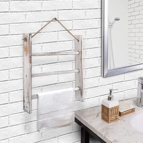 Ladder Hand Towel Rack for Bathroom, Blanket Ladders for The Living Room Hanging Blanket Ladder Rustic Decorative Ladder for Blankets Whitewashed Towel Ladder