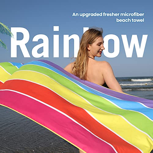Winthome Rainbow Beach Towel Microfiber,31”x 70” Oversized Beach Blanket Quick Dry Sand Free Lightweight Large Travel Towel for Adult Beach Gifts for Travel, Swim, Camping, Holiday