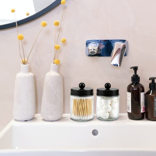 Goramio 2-Pack Bathroom Glass Storage Jars, Small Apothecary Jars with Lids, Glass Qtip Holder, Cute Bathroom Canisters, Cotton Swab Holder, bathroom countertop organizer with 12 Lables (9 Oz, Clear)