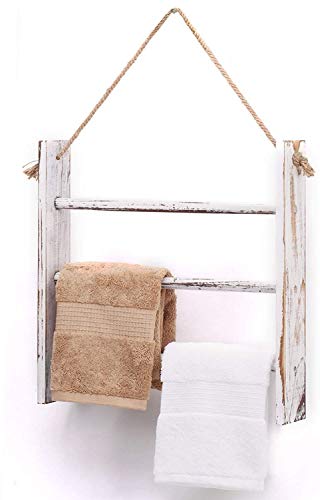 Ladder Hand Towel Rack for Bathroom, Blanket Ladders for The Living Room Hanging Blanket Ladder Rustic Decorative Ladder for Blankets Whitewashed Towel Ladder