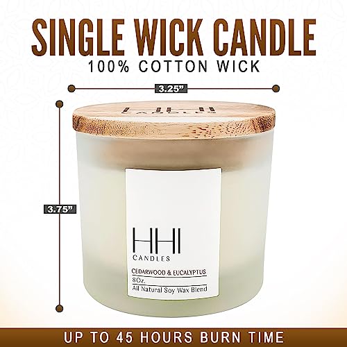 All-Natural Scented Soy Wax Eucalyptus Cedarwood Candle | Large Eight Ounce Single Wick | Long Burn time | HHI Candles