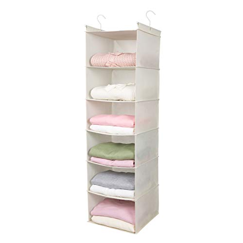 MAX Houser 6 Tier Shelf Hanging Closet Organizer, Closet Hanging Shelf with 2 Sturdy Hooks for Storage, Foldable,Grey and Beige