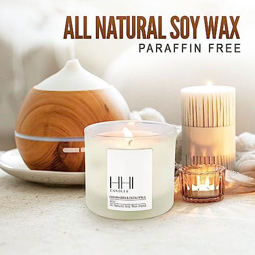 All-Natural Scented Soy Wax Eucalyptus Cedarwood Candle | Large Eight Ounce Single Wick | Long Burn time | HHI Candles