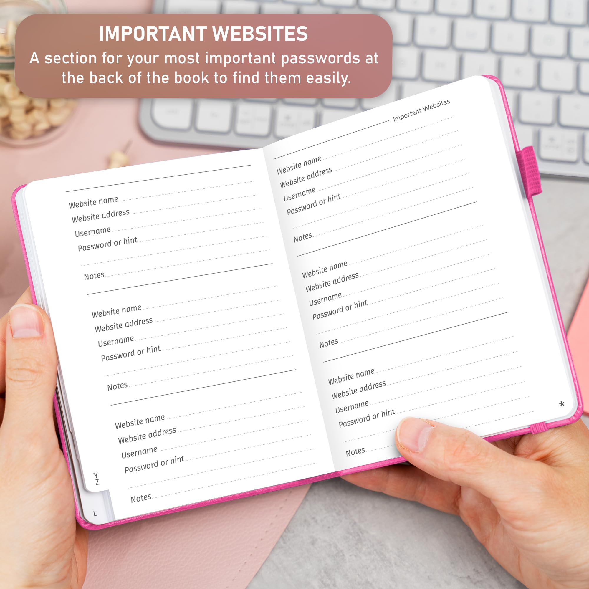 GoGirl Password Book with Alphabetical tabs - Internet Address & Password Keeper Logbook for Password Organization. Journal Notebook for Saving Website Logins Pocket Size 4.0"x5.5", Hot Pink