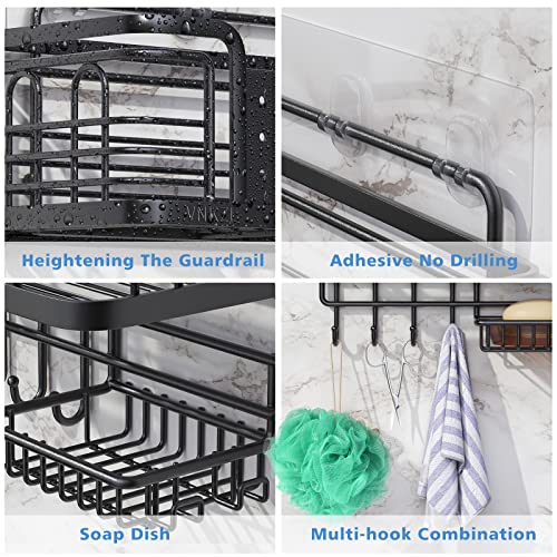 VNKZI Full Stainless Steel Adhesive Shower Caddy Shelf Organizer, No Drilling Rustproof Wall Stall Basket High Suction Shelves with Soap Sponge Holder, Bathroom Storage Rack