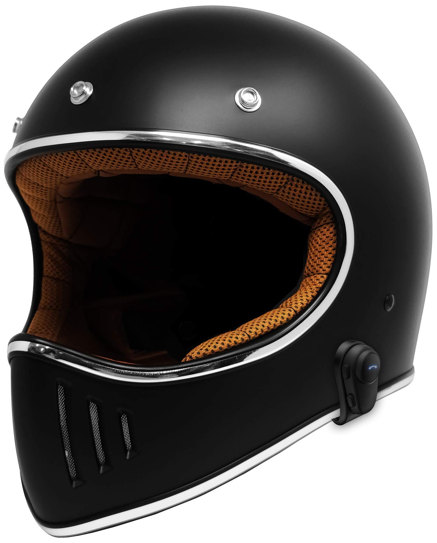 GDM REBEL Retro Motorcycle Helmet with Bluetooth Headset (Vintage Matte Black, Medium)