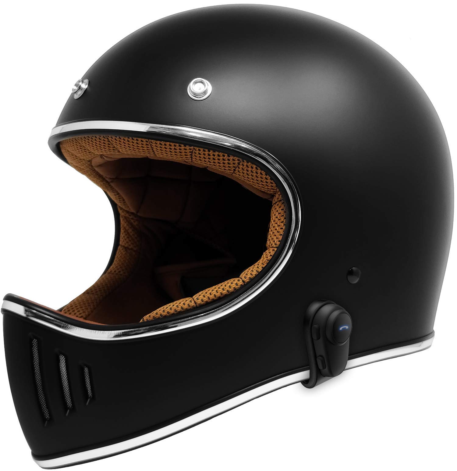 GDM REBEL Retro Motorcycle Helmet with Bluetooth Headset (Vintage Matte Black, Medium)