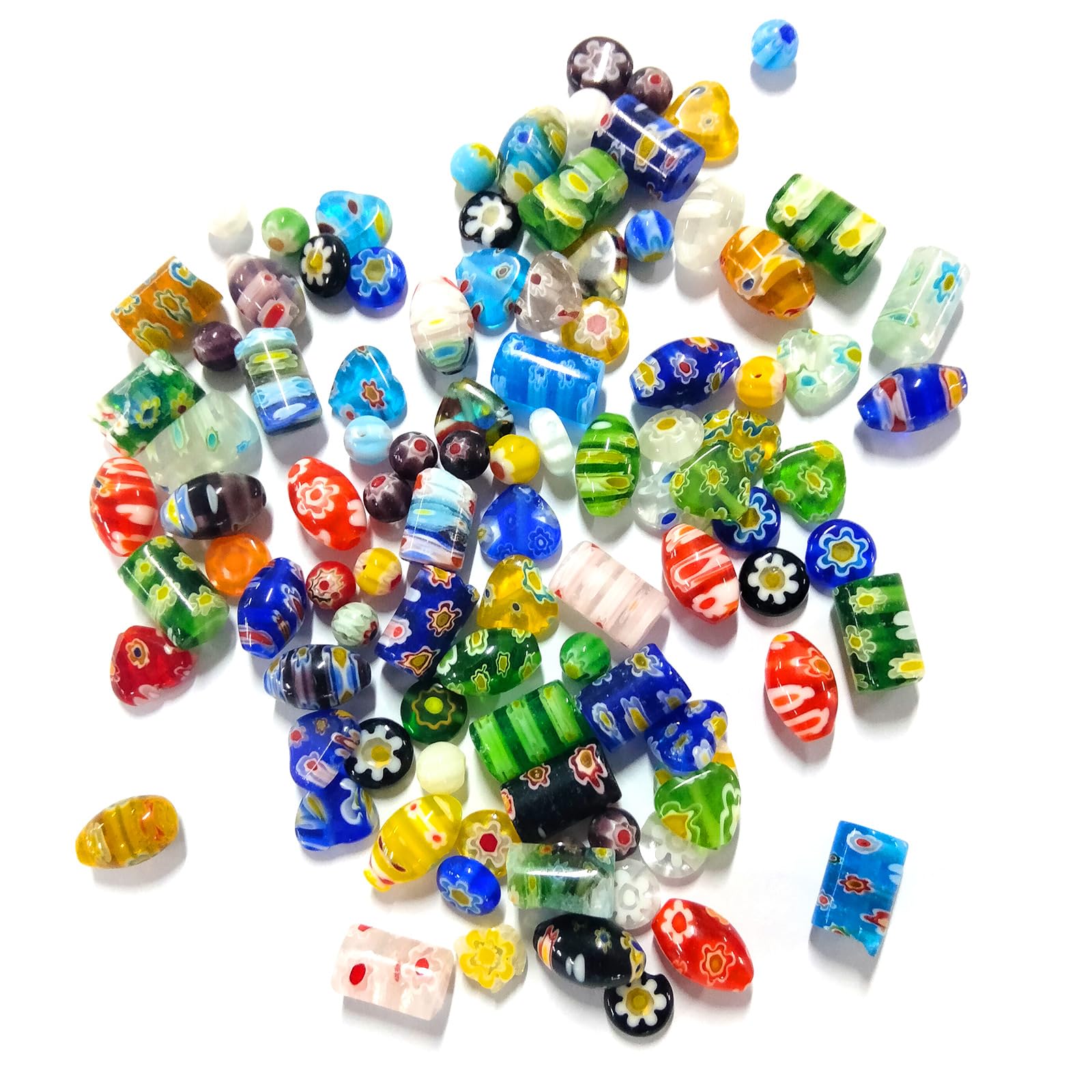 Hicarer 100 Pieces Assorted Glass Beads for Jewelry Making Adults, Large and Small Mixed Shaped Glass Beads Bulk for DIY Necklaces Bracelets, Crafting Supplies Kit