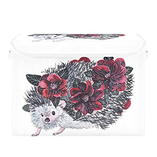Krafig Vintage Animal Hedgehog Foldable Storage Box Large Cube Organizer Bins Containers Baskets with Lids Handles for Closet Organization, Shelves, Clothes, Toys