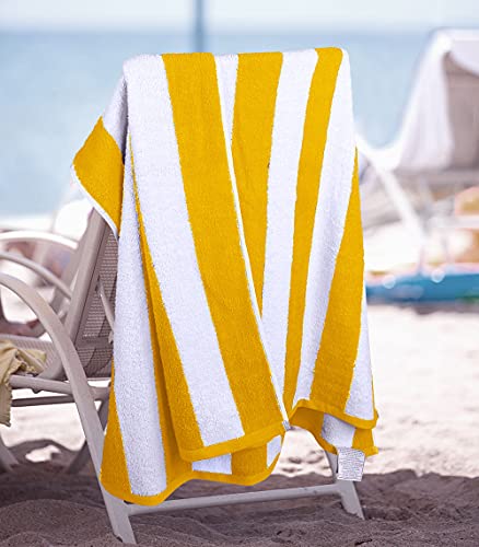 Utopia Towels [4 Pack] Cabana Stripe Beach Towel, (30 x 60 Inches) Oversized 100% Ring Spun Cotton Pool Towels, Highly Absorbent Quick Dry Bath Towels for Bathroom, and Swim Towel (Blue, Yellow, Green, Orange)
