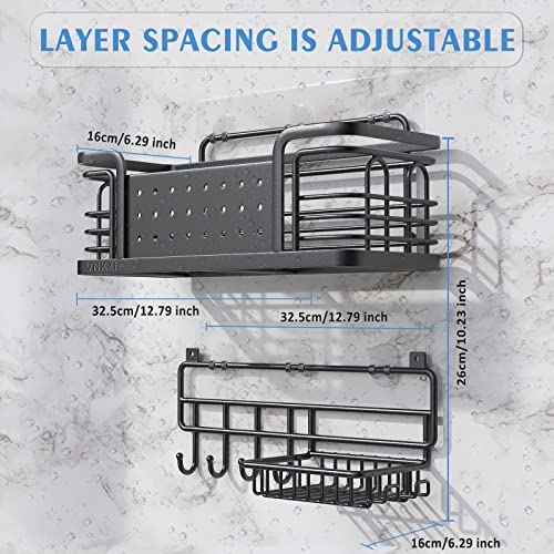 VNKZI Full Stainless Steel Adhesive Shower Caddy Shelf Organizer, No Drilling Rustproof Wall Stall Basket High Suction Shelves with Soap Sponge Holder, Bathroom Storage Rack